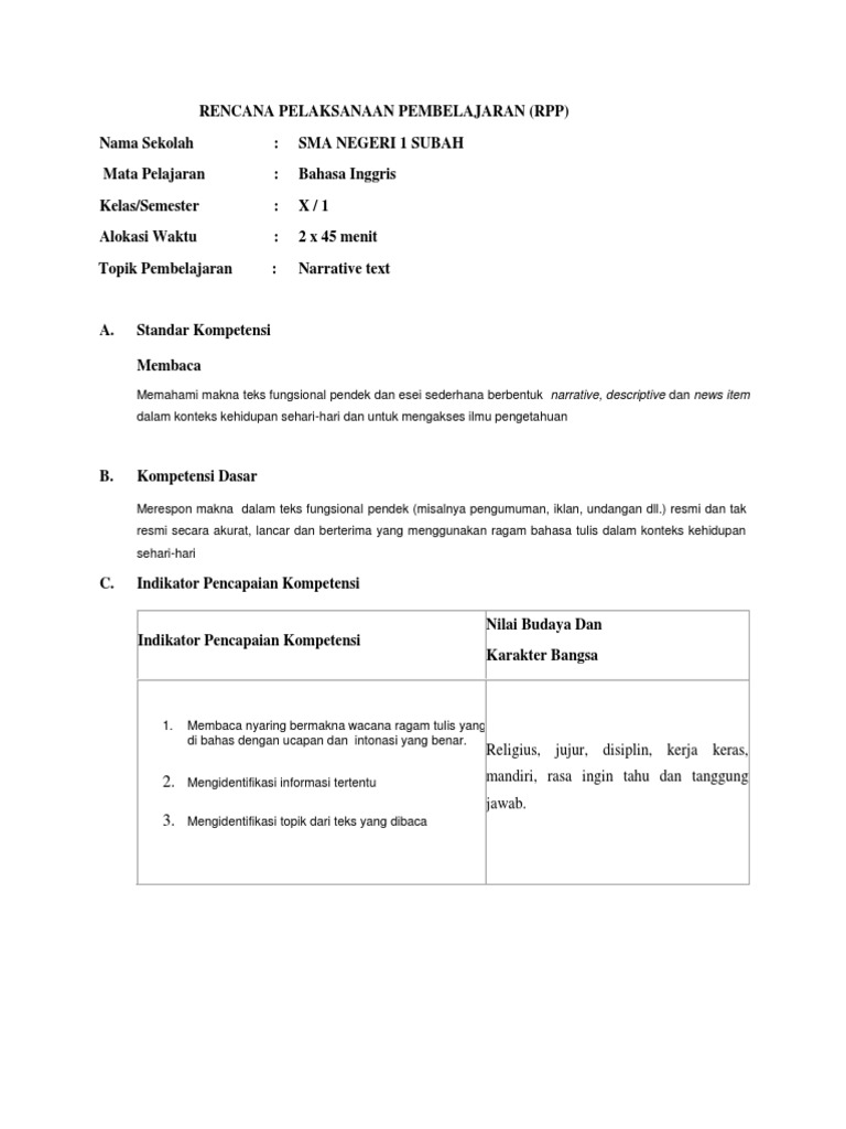 RPP Narrative Text For SMA | PDF