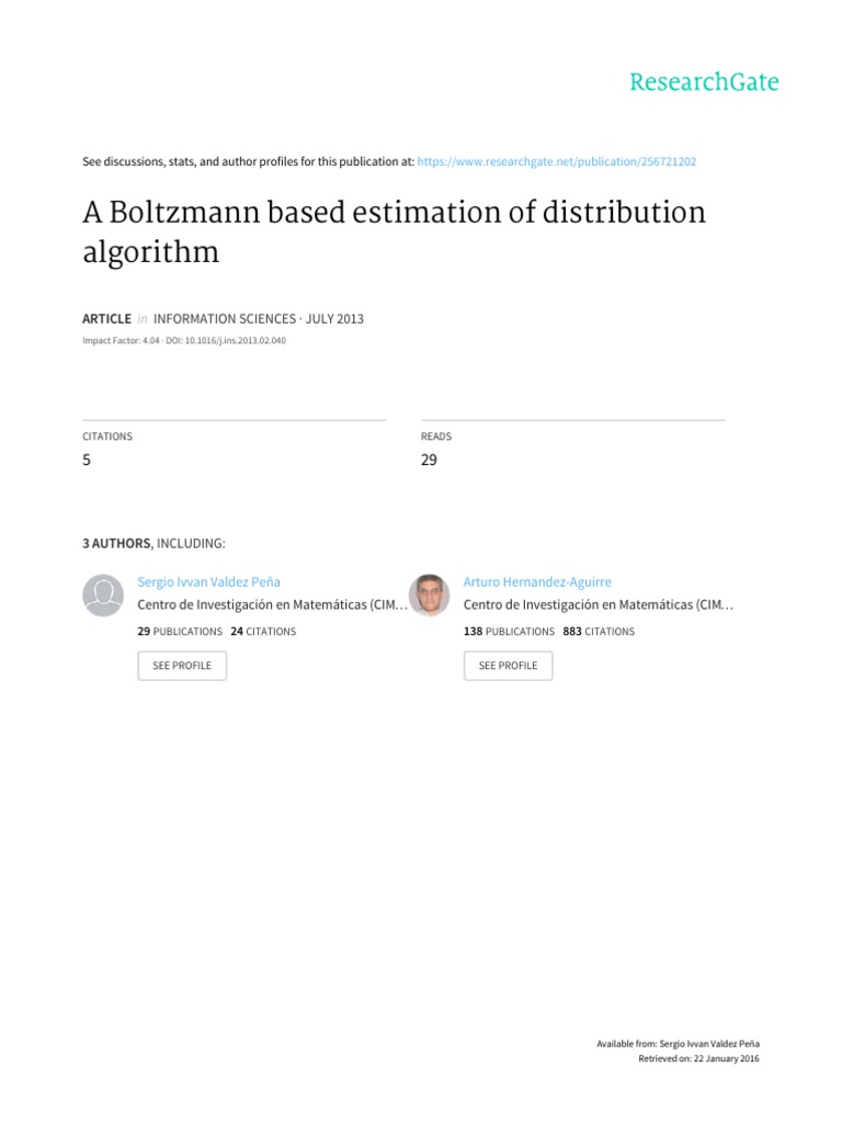 A Boltzmann Based Estimation of Distribution Algorithm: Information Sciences July 2013 | PDF ...