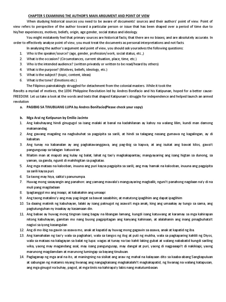 Chapter 5 Examining The Authors Main Argument and Point of View | PDF ...