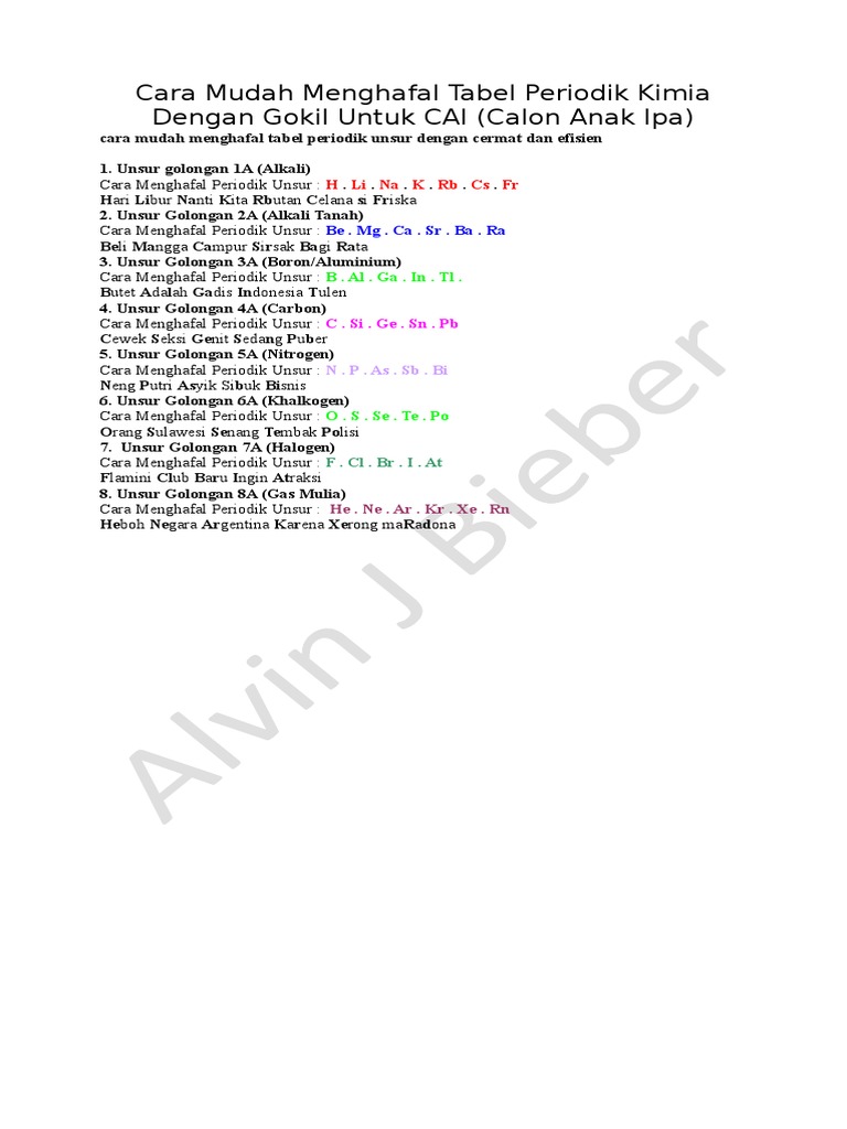 Cara Mudah Menghafal Tabel Periodik Kimi | PDF