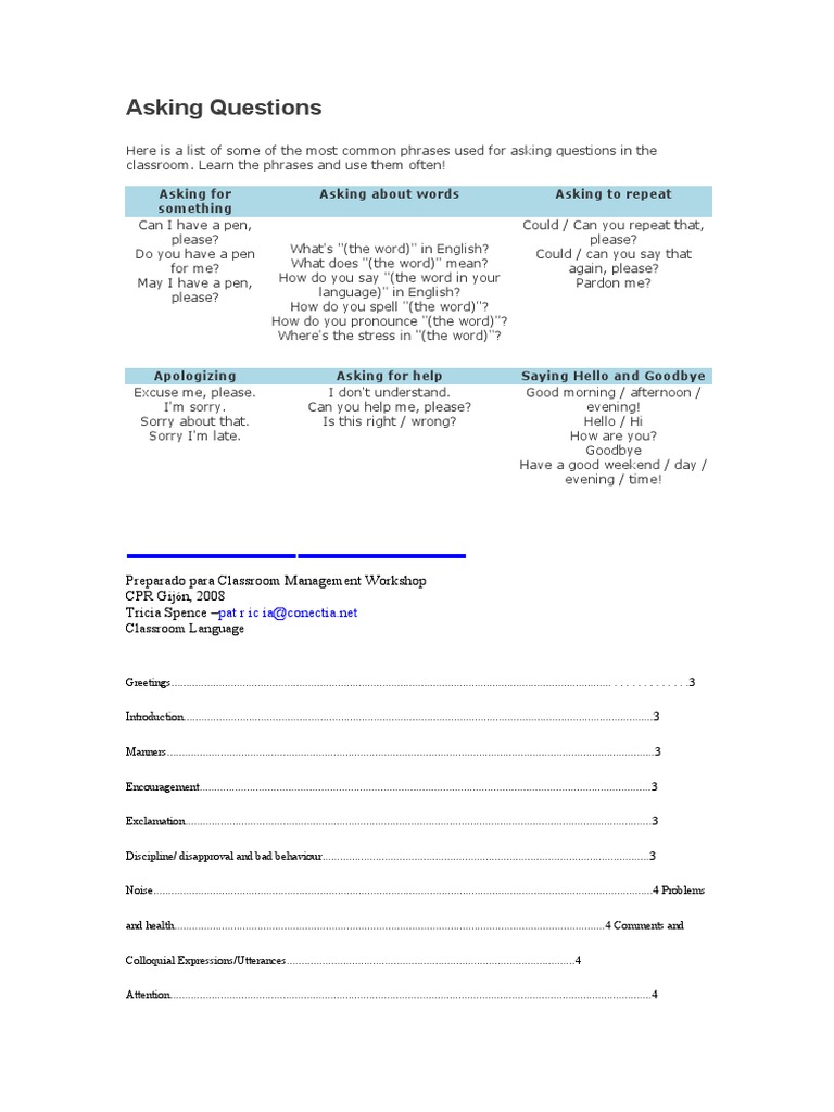Asking Questions in the Classroom | PDF | Noun | Linguistics