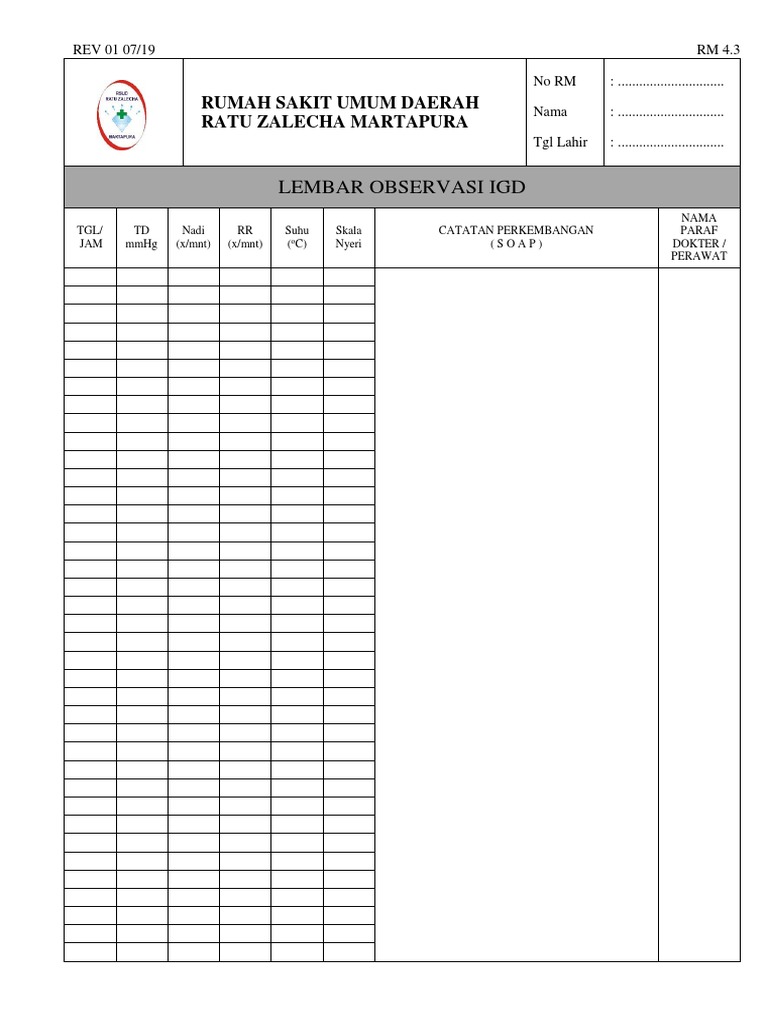 Lembar Observasi Igd | PDF