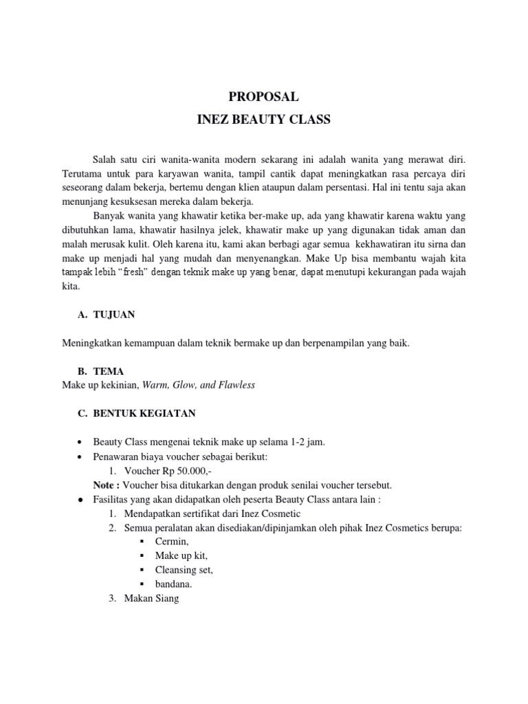 Contoh Proposal Beauty Class Inez | PDF