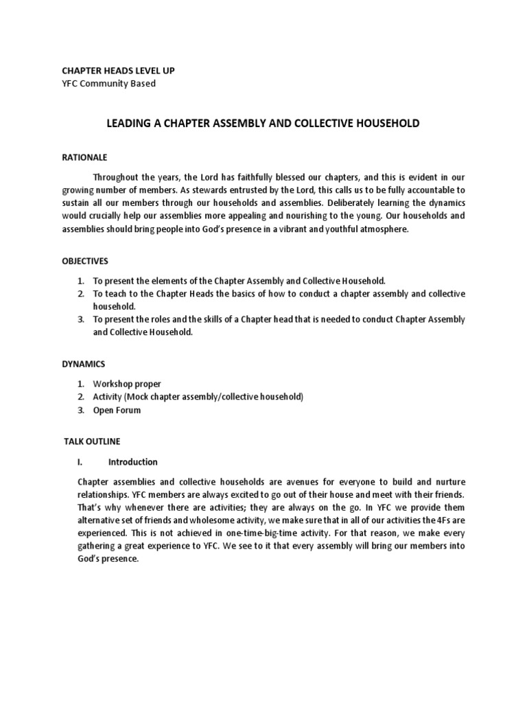YFC Chapter Level UP 2019 Rev. Leading A Chapter Assembly and ...