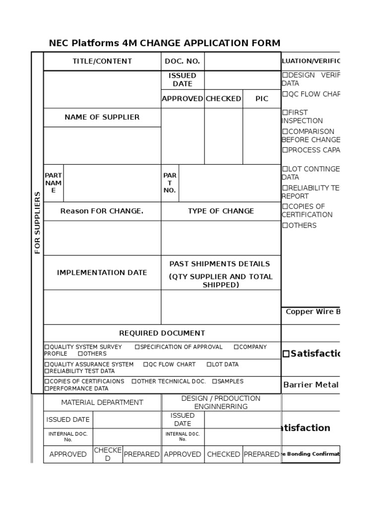 Nec Platforms 4M Change Application Form Format 1-E | PDF | Reliability Engineering ...