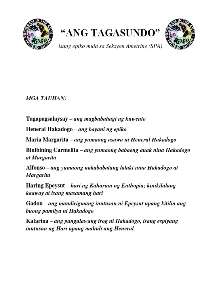 Epiko Script (Tagalog) | PDF