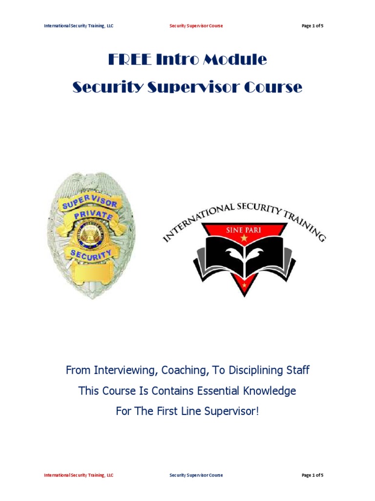 FREE Intro Module Security Supervisor Course | PDF | Job Interview ...
