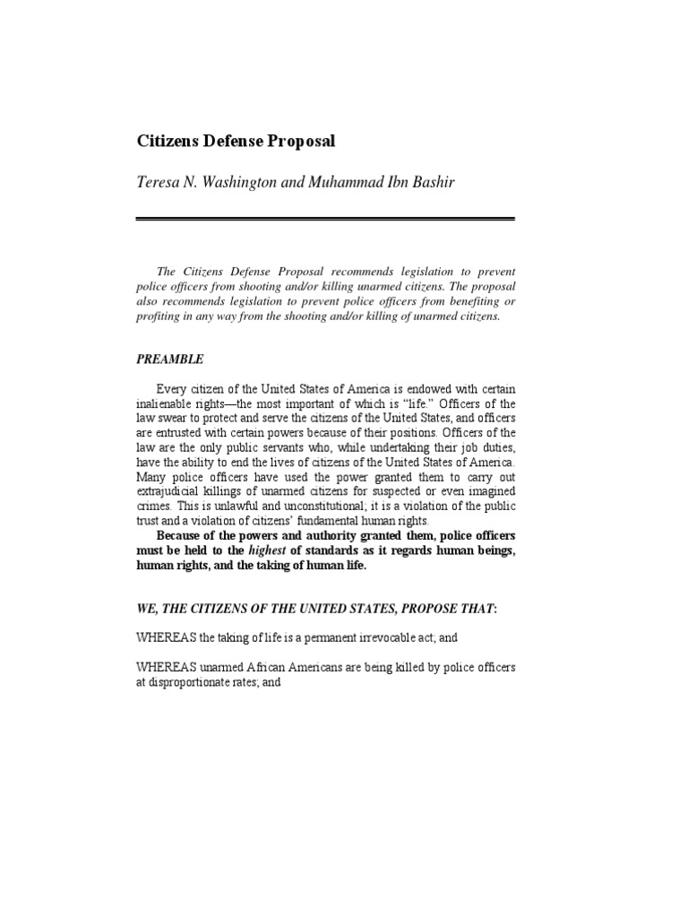 Citizens Defense Proposal | PDF | Police Officer | Homicide