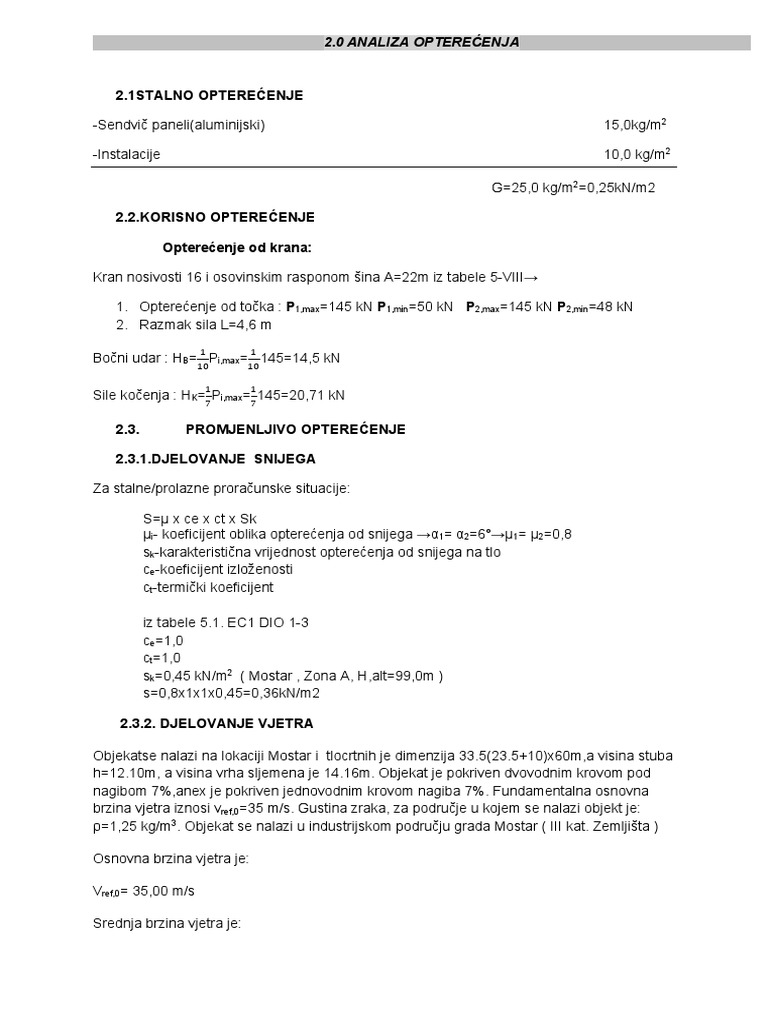 Analiza Opterecenja Hale Sa Kranskom Stazom | PDF