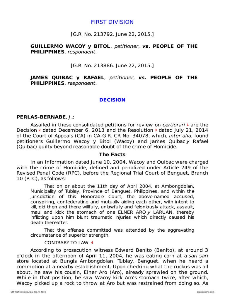 First Division: Guillermo Wacoy Y Bitol, Petitioner, vs. People of The PHILIPPINES, Respondent ...