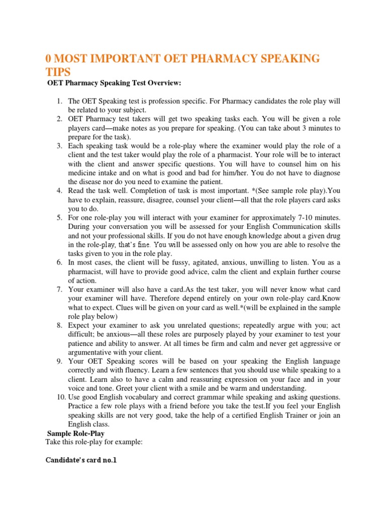 0 Most Important Oet Pharmacy Speaking Tips | PDF | Prescription Drugs ...