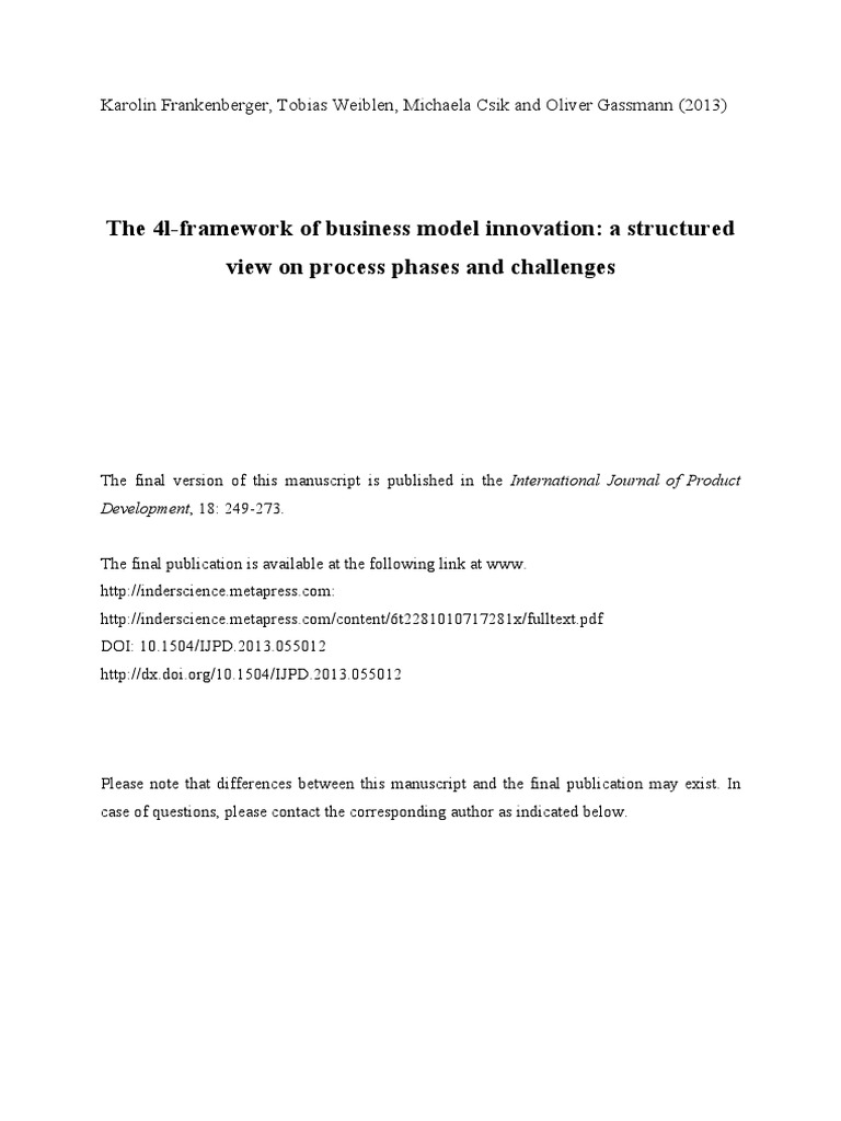 4 I Framework | PDF | Business Model | Innovation