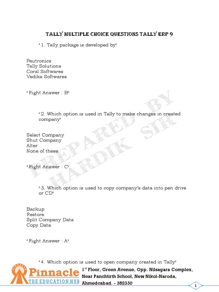 Tally Multiple Choice Questions Tally Erp 9 | PDF | Debits And Credits ...
