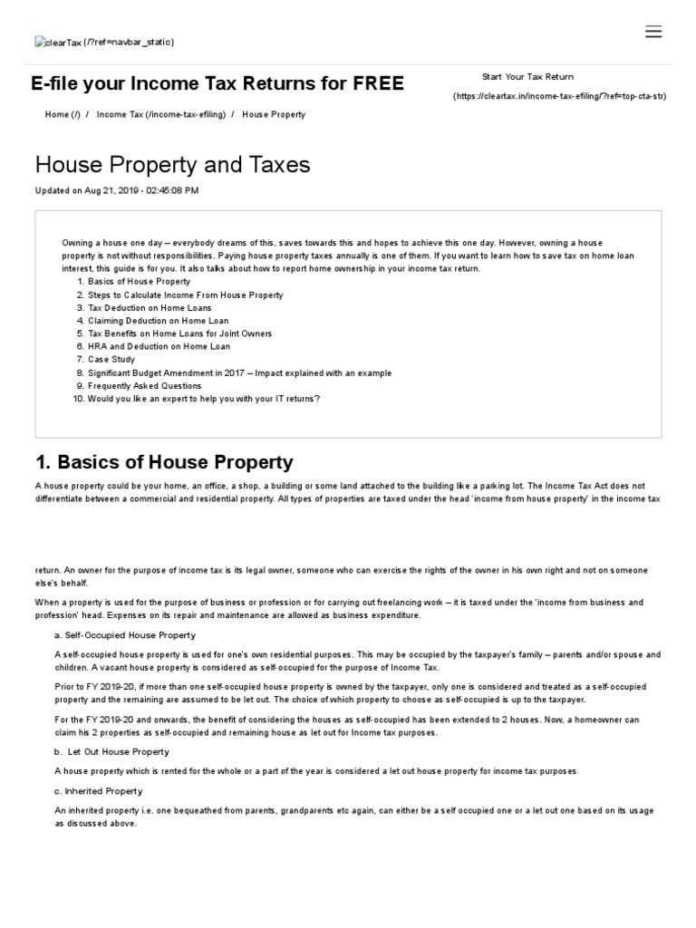 House Property | PDF | Tax Deduction | Loans