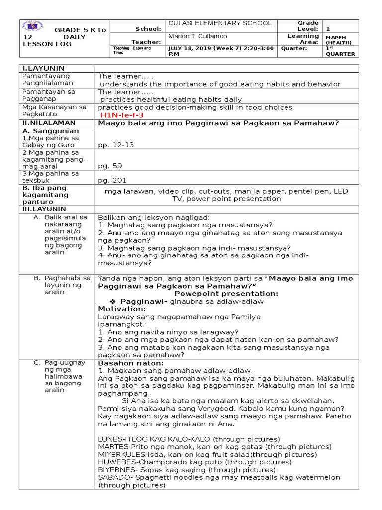 Q1 Cot in Mapeh (Health) | PDF