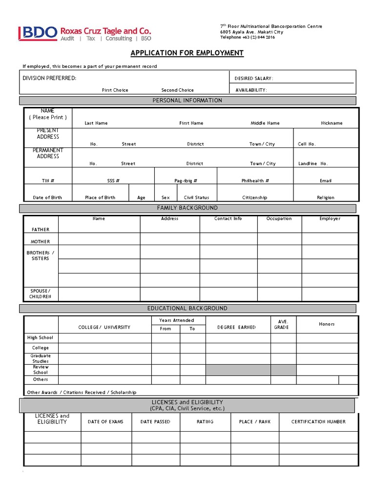 Application For Employment: Personal Information | PDF | Employment ...