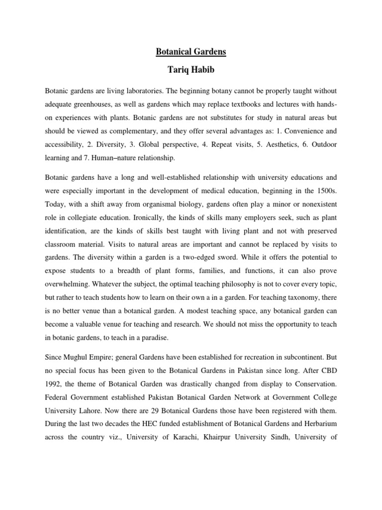 Botanical Gardens Tariq Habib | PDF | Gardens | Biodiversity