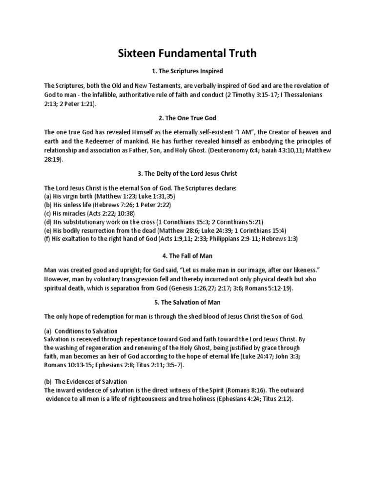Sixteen Fundamental Truth | PDF | Baptism | Baptism With The Holy Spirit