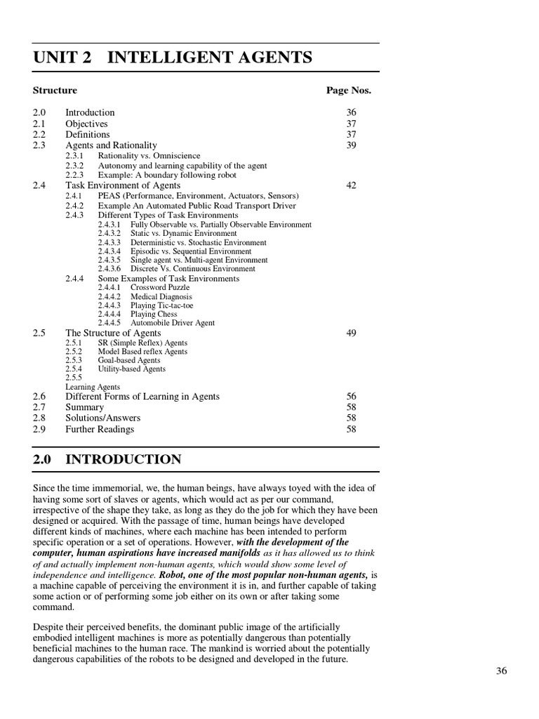 Unit 2 Intelligent Agents: Structure Page Nos | Download Free PDF ...