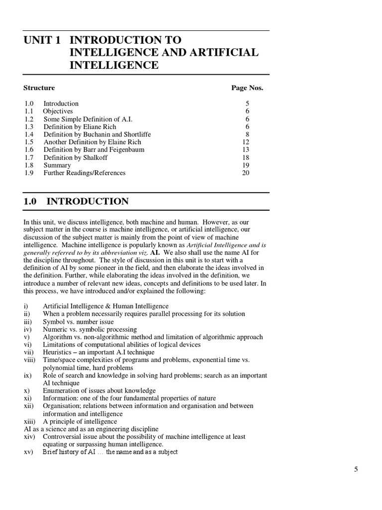 Unit 1 Introduction To Intelligence and Artificial Intelligence | PDF ...