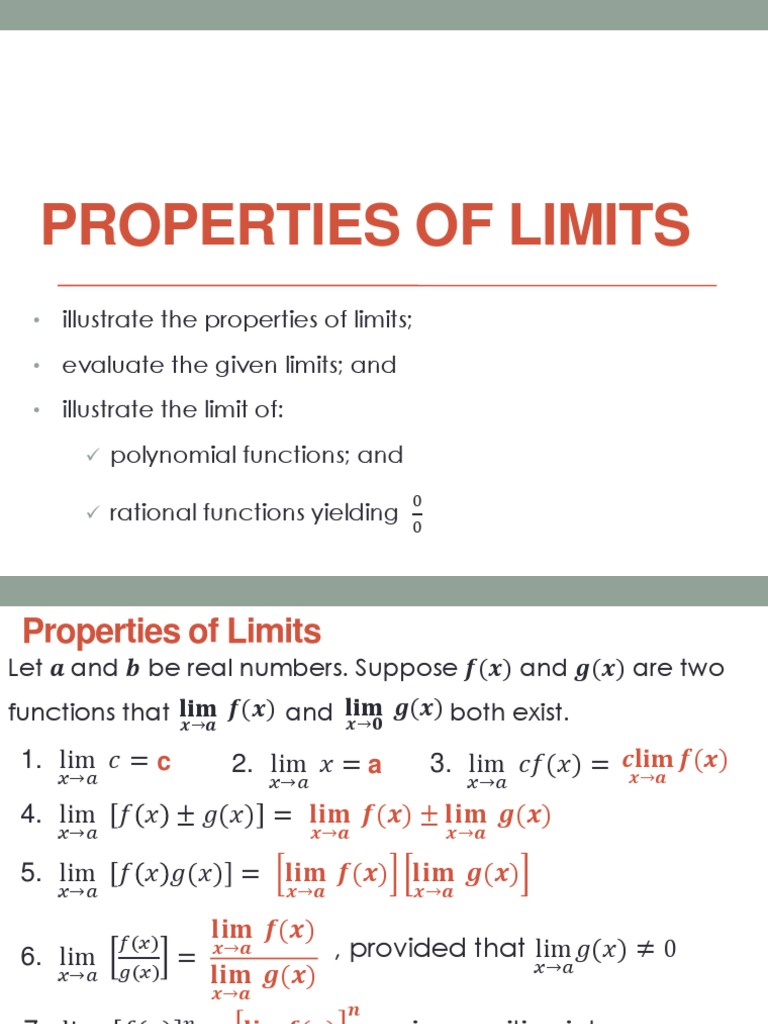 Properties of Limits PDF | PDF | Polynomial | Function (Mathematics)