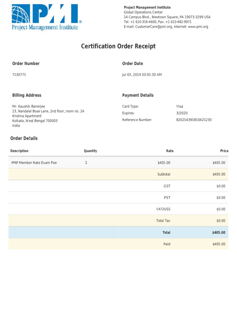 Certificate Order Receipt | PDF