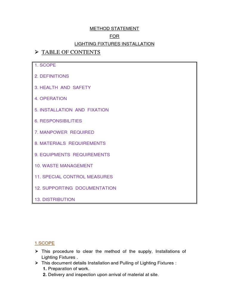 Lighting Fixtures Installation Method Statement | PDF | Personal ...
