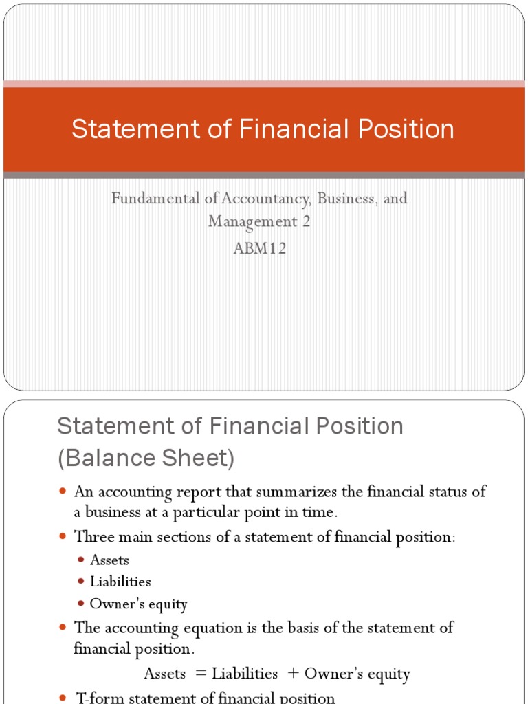 Statement of Financial Position: Fundamental of Accountancy, Business ...