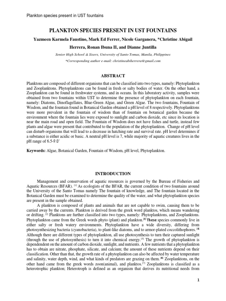 Plankton Species Present in Ust Fountains | PDF | Plankton | Phytoplankton