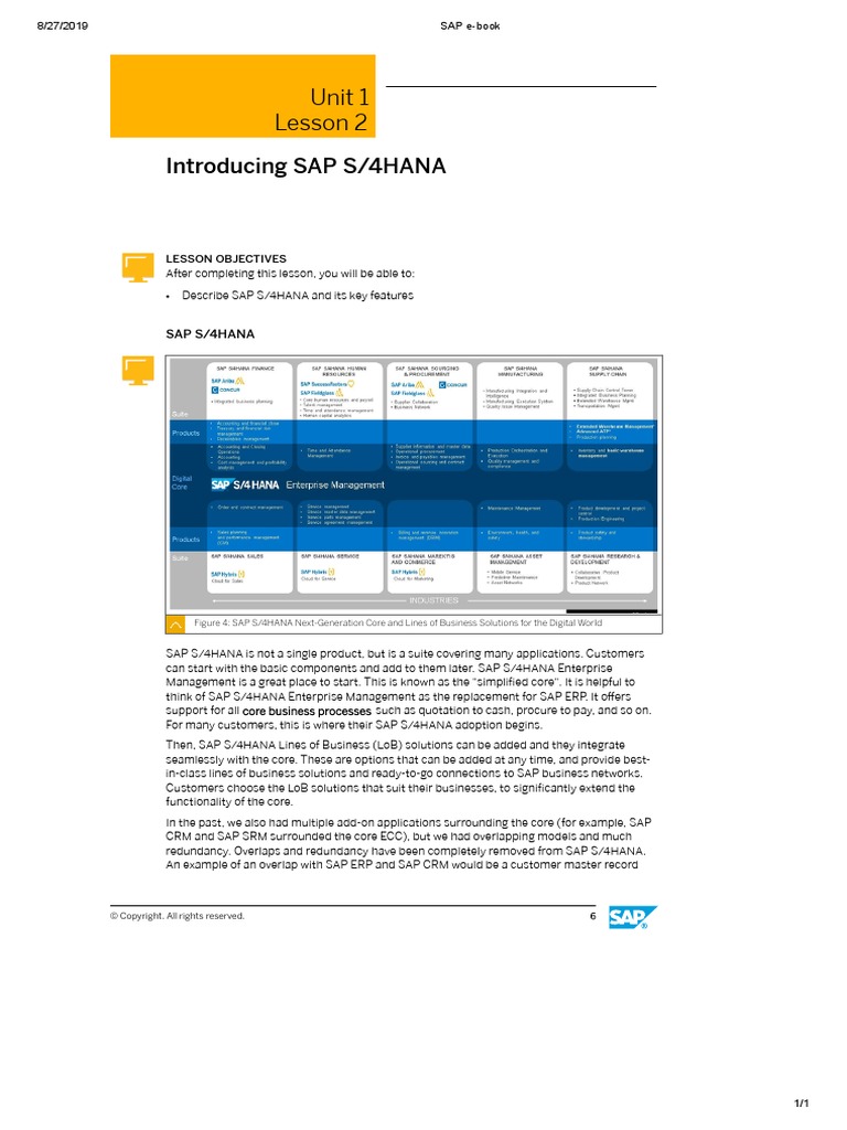 Introducing SAP S/4HANA: Unit 1 Lesson 2 | PDF | Sap Se | Information ...