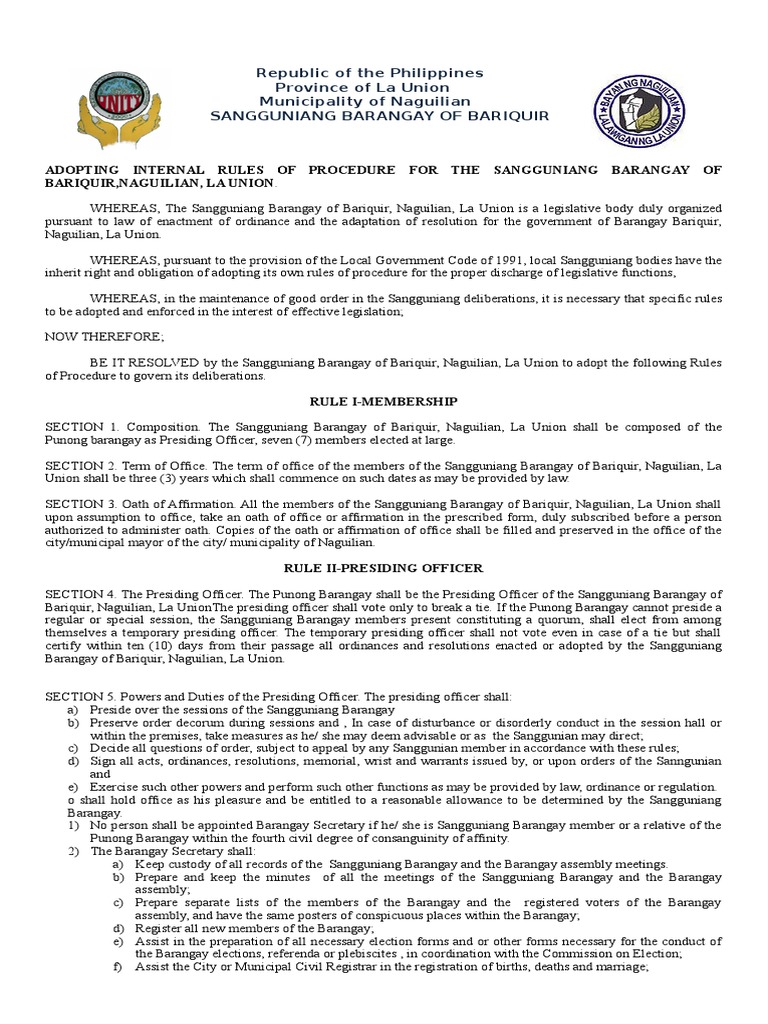 Internal Rules of Procedure | PDF | Quorum | Oath Of Office