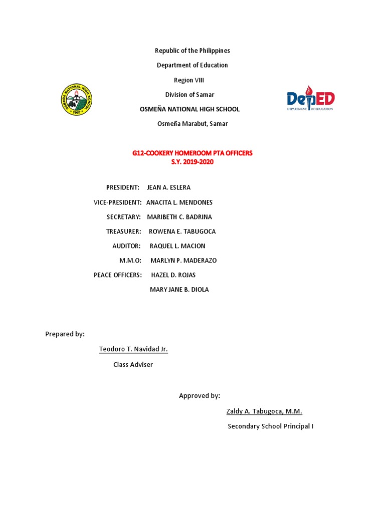 G12-Pta Officers S.Y. 2019-2020 | PDF