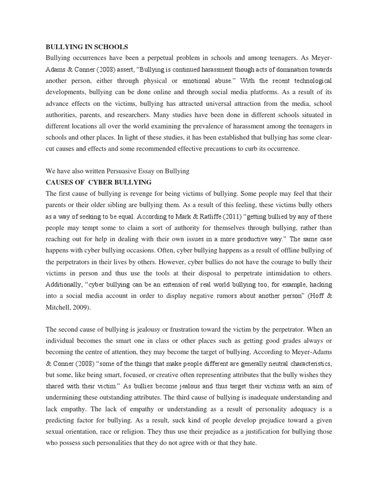 Bullying in Schools: Causes, Effects, and Solutions | PDF | Bullying ...