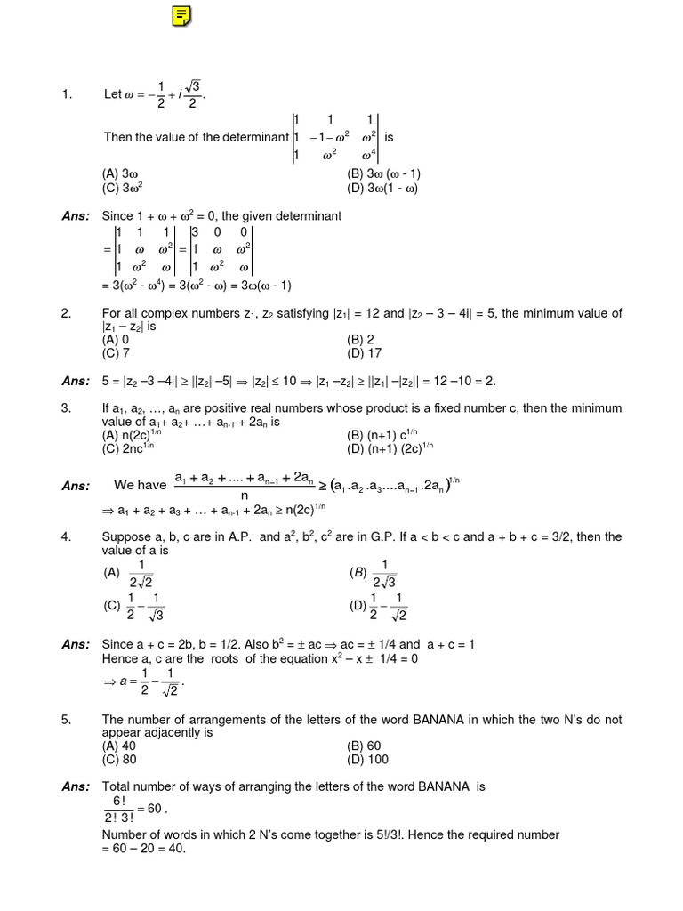 Determinant and Complex Number Questions | PDF | Sine | Atomic Nucleus