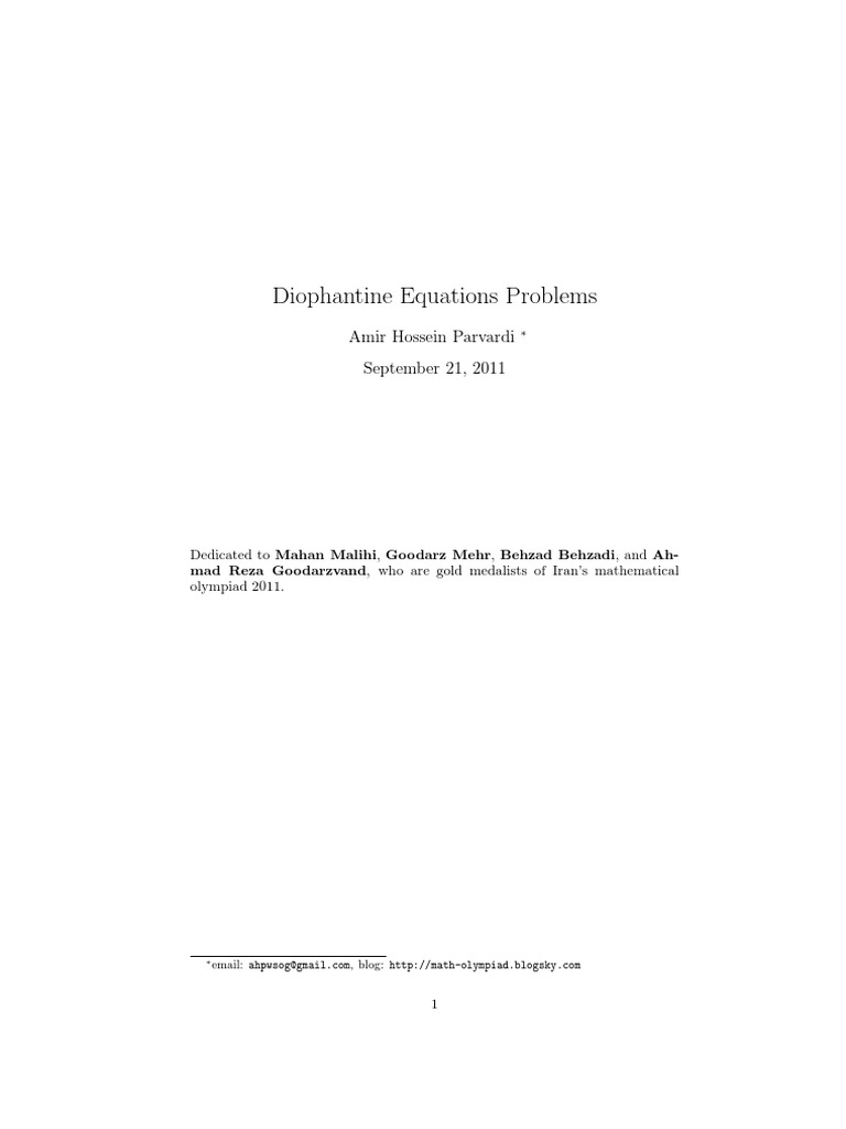 18 Diophantine Equations Problems With Solutions | PDF | Equations ...