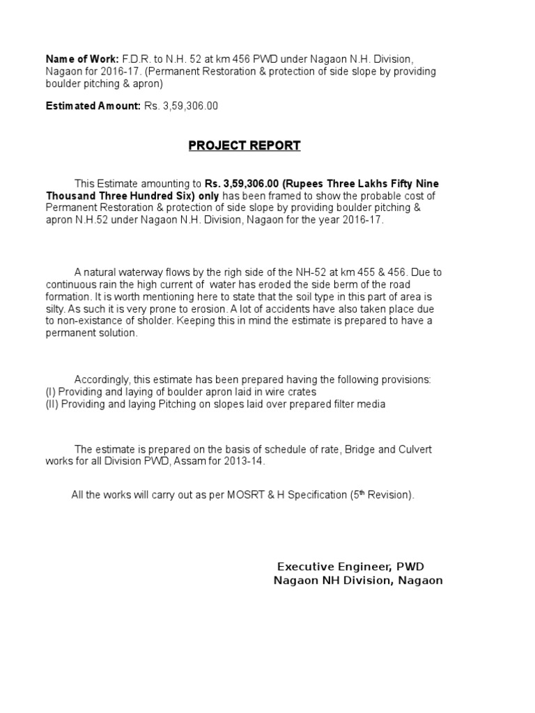Permanent Slope Protection NH-52 Road Project Rs. 3.59 Lakh | PDF ...