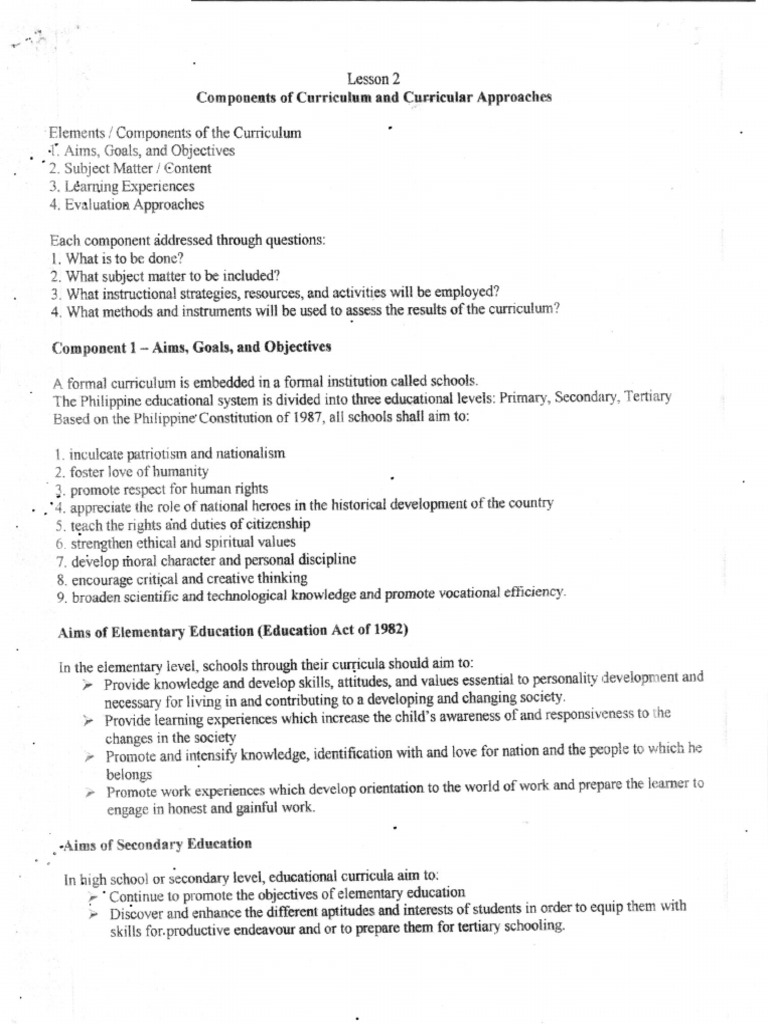 Components of Curriculum and Curricular Approaches | PDF | Curriculum ...