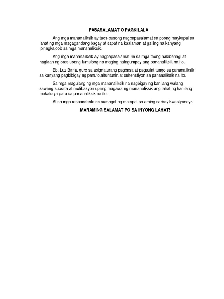 Pasasalamat o Pagkilala | PDF