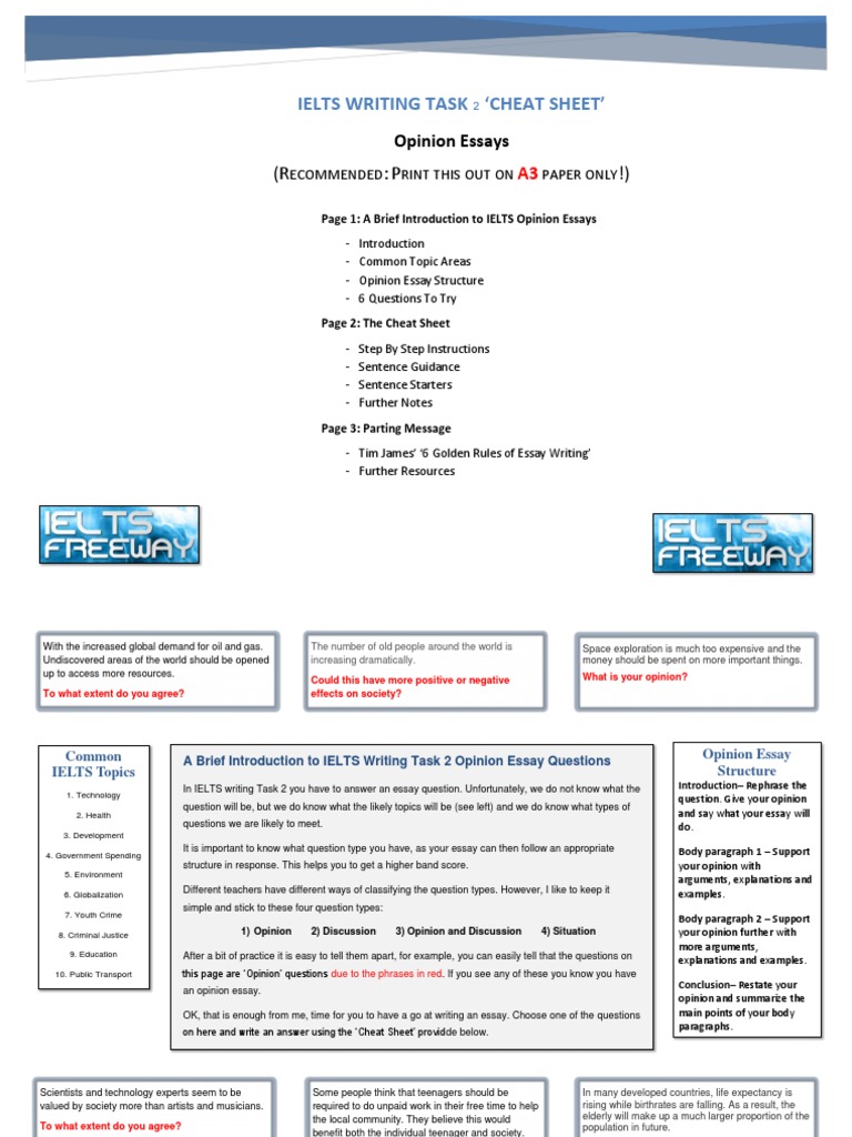 Cheat Sheet Opinion Essay Free Gift | PDF | International English ...