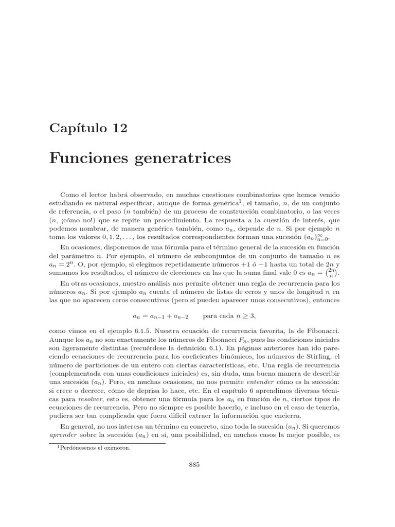 Funciones Generatrices | PDF | Función (Matemáticas) | Combinatoria