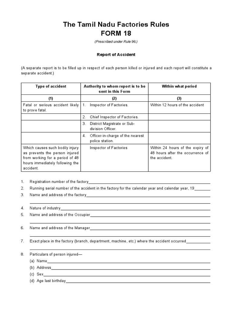 Form 18 Accident Report Guidelines | PDF | Justice | Crime & Violence