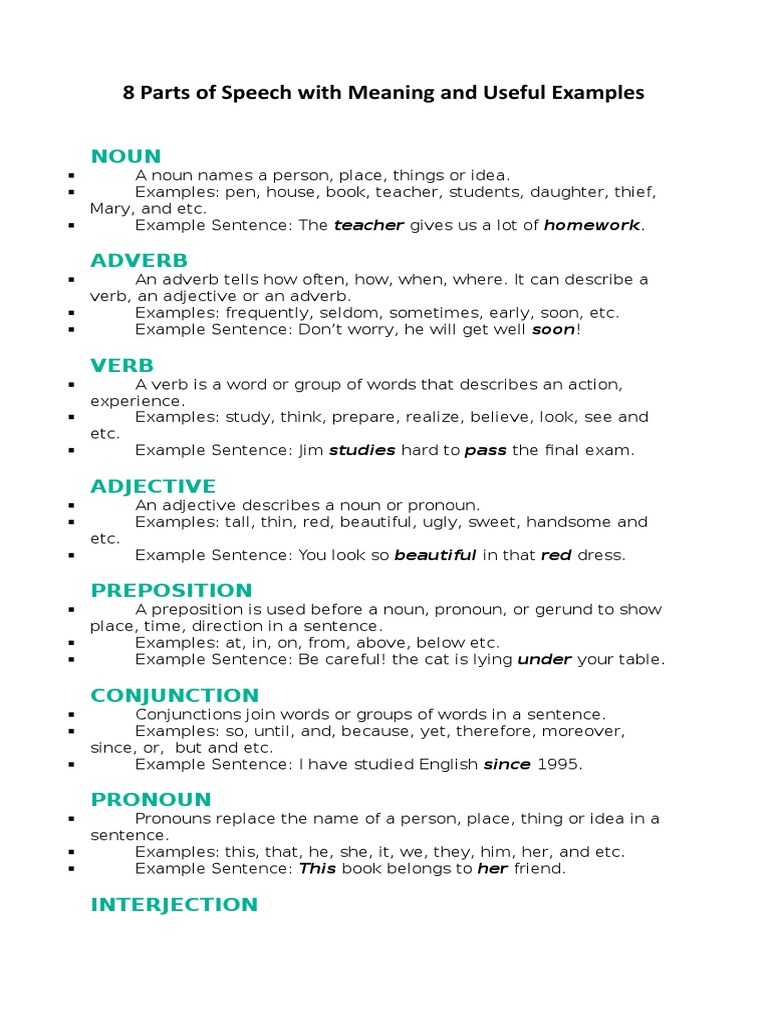 8 Parts of Speech With Meaning and Useful Examples | PDF | Part Of ...