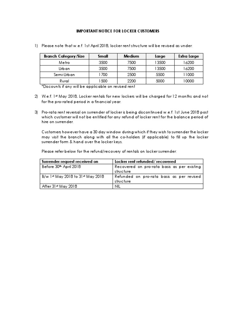 Important Notice For Locker Customers | PDF