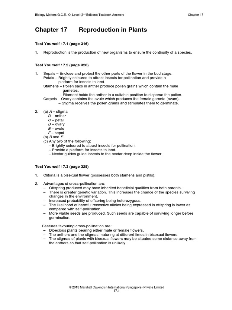 Pure Bio CH 17 Textbook Answers PDF | PDF | Pollination | Flowers