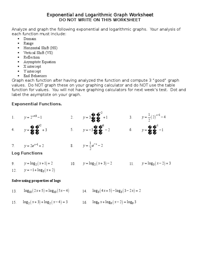 Exponential and Logarithmic Graphs Worksheet | PDF