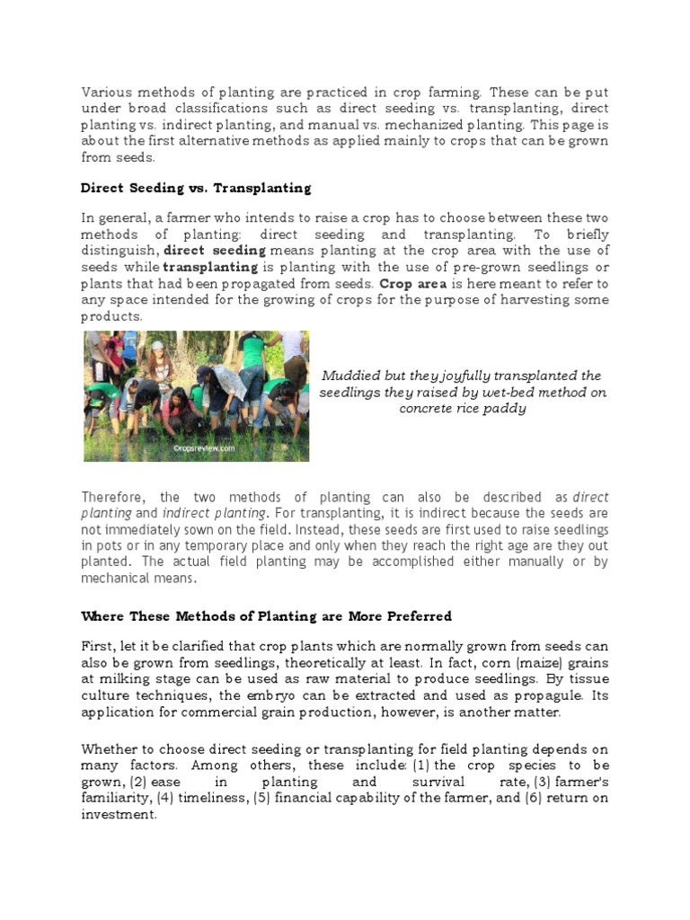 Planting Methods | PDF | Sowing | Plant Reproduction