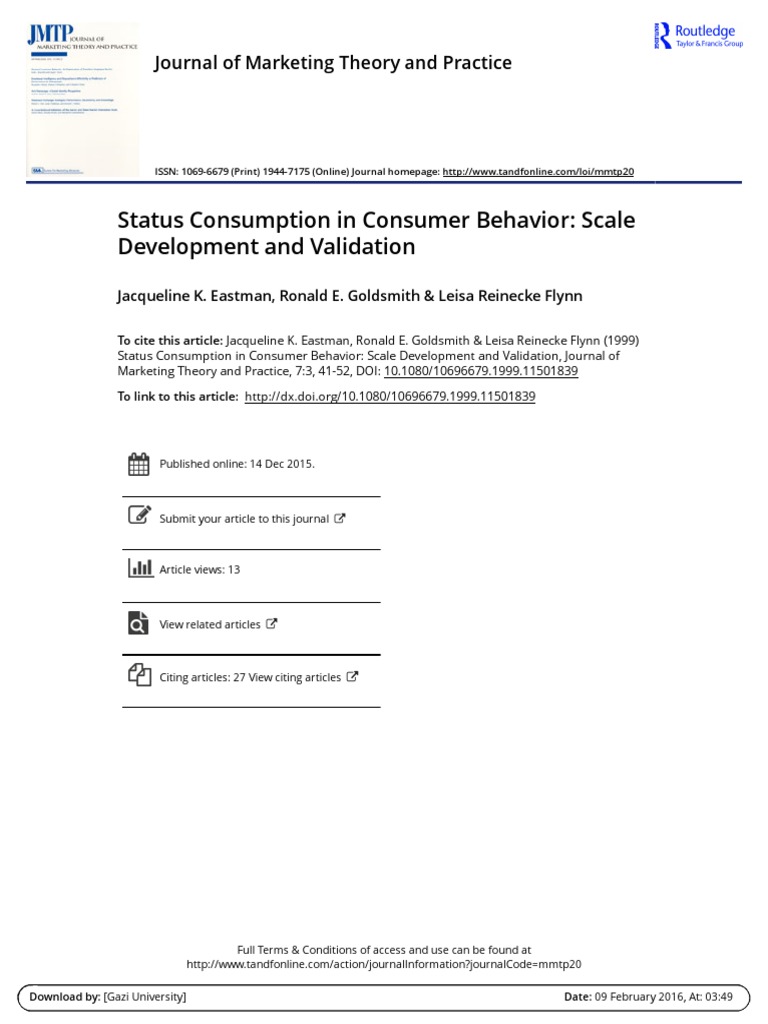 Status Consumption in Consumer Behavior: Scale Development and ...