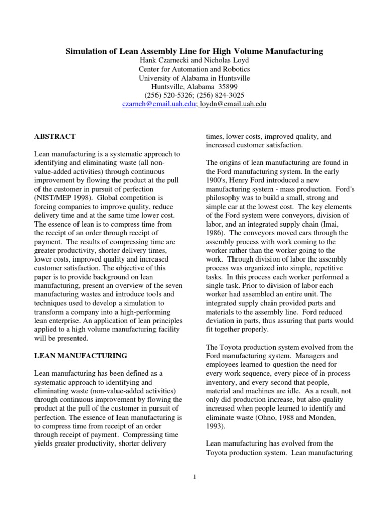 Simulation of Lean Assembly Line | PDF | Lean Manufacturing | Simulation