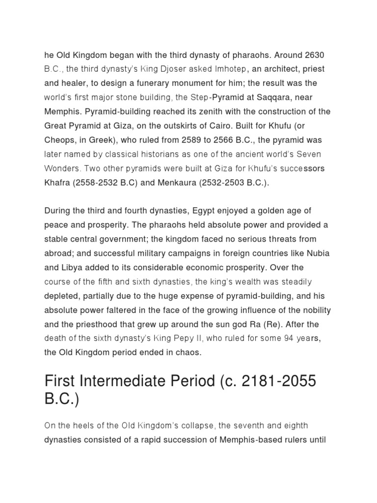 First Intermediate Period (C. 2181-2055 B.C.) | PDF | Egyptian Pyramids ...