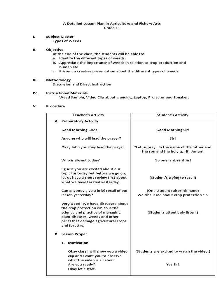 A Detailed Lesson Plan in Agriculture An | PDF | Weed | Leaf